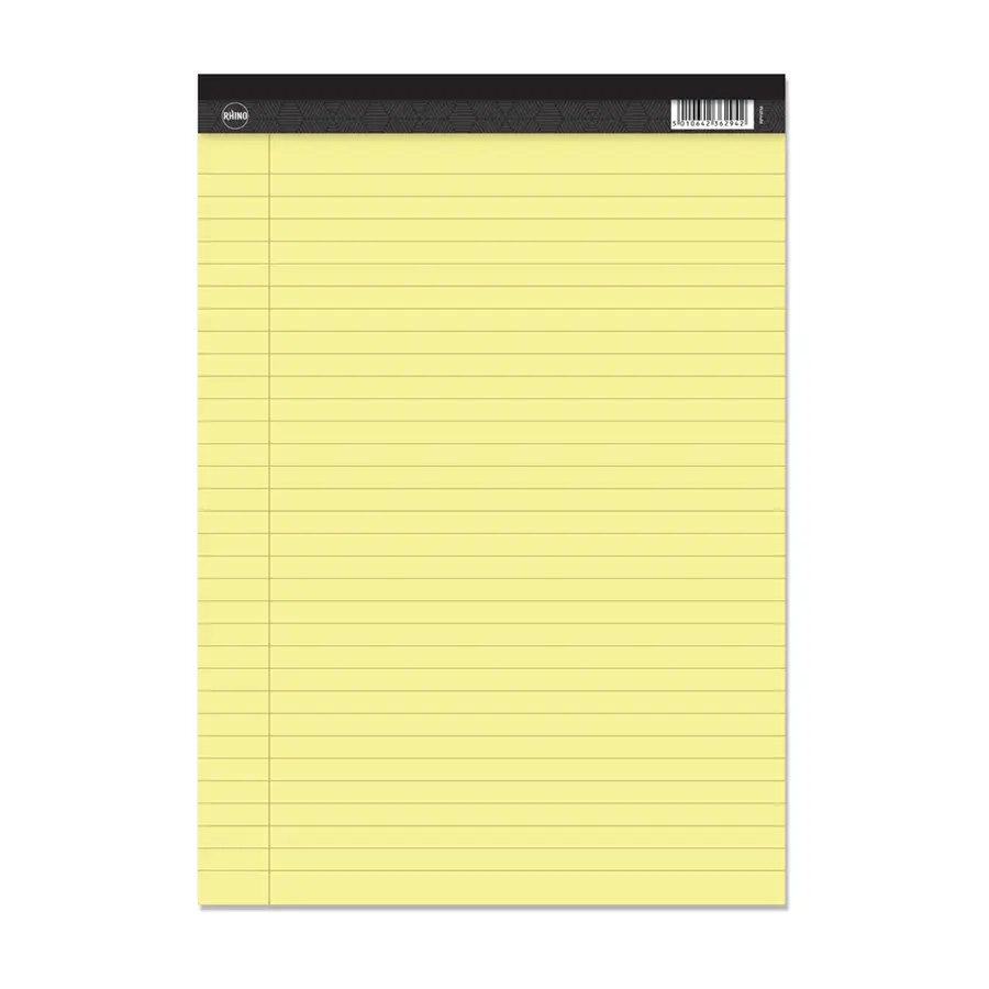 RHINO A4 Legal Pad Perforated 100 Pages - 50 Leaf Yellow Paper 8mm ...