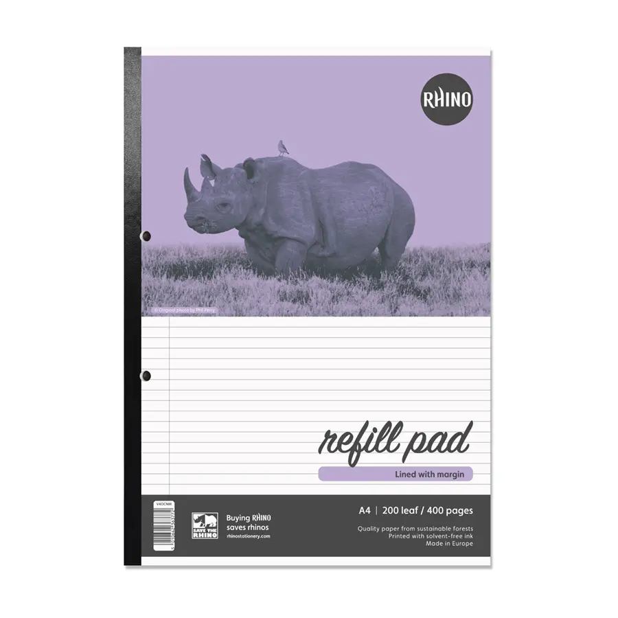 RHINO Office A4 Refill Pad Sidebound 400 Pages - 200 Leaf 6mm Lined ...